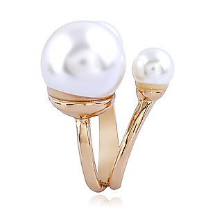 3 Pearls Promise Ring for Women Girls Statement Expandable Adjustable Big Imitation Pearl Ball Open Band Wrap Rings Comfort Fit Engagement Wedding Mother's Day Christmas Jewelry Size 7-9