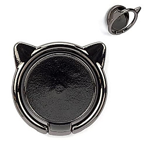 [2 Pack] Cat Ears Glossy FinishCell Phone Ring Holder Stand, 360 Degree Rotation Finger Ring Kickstand with Polished Metal Phone Grip for Magnetic Car Mount, Smartphone Accessories（Black）