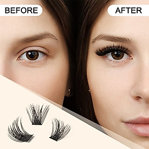 QUEWEL Cluster Lashes 72 Pcs Wide Stem Individual Lashes C/D Curl 8-16mm Length DIY Eyelash Extension False Eyelashes Natural&Mega Styles Soft for Personal Makeup Use at Home (Mega-D-MIX8-16)
