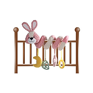 Apricot Lamb Baby Spiral Car Seat & Stroller Activity Toy, Features Plush Bunny Rabbit Character Hanging Rattles Toys, Gentle Rattle Sound & Soft Teether, 8-26 Inches