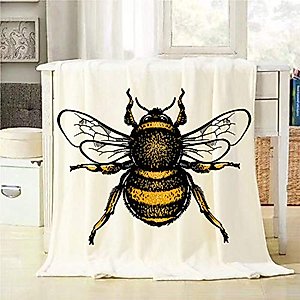 Mugod Throw Blanket Hand Drawn Bumblebee Sketch Isolated on White Background Decorative Soft Warm Cozy Flannel Plush Throws Blankets for Baby Toddler Dog Cat 30 X 40 Inch