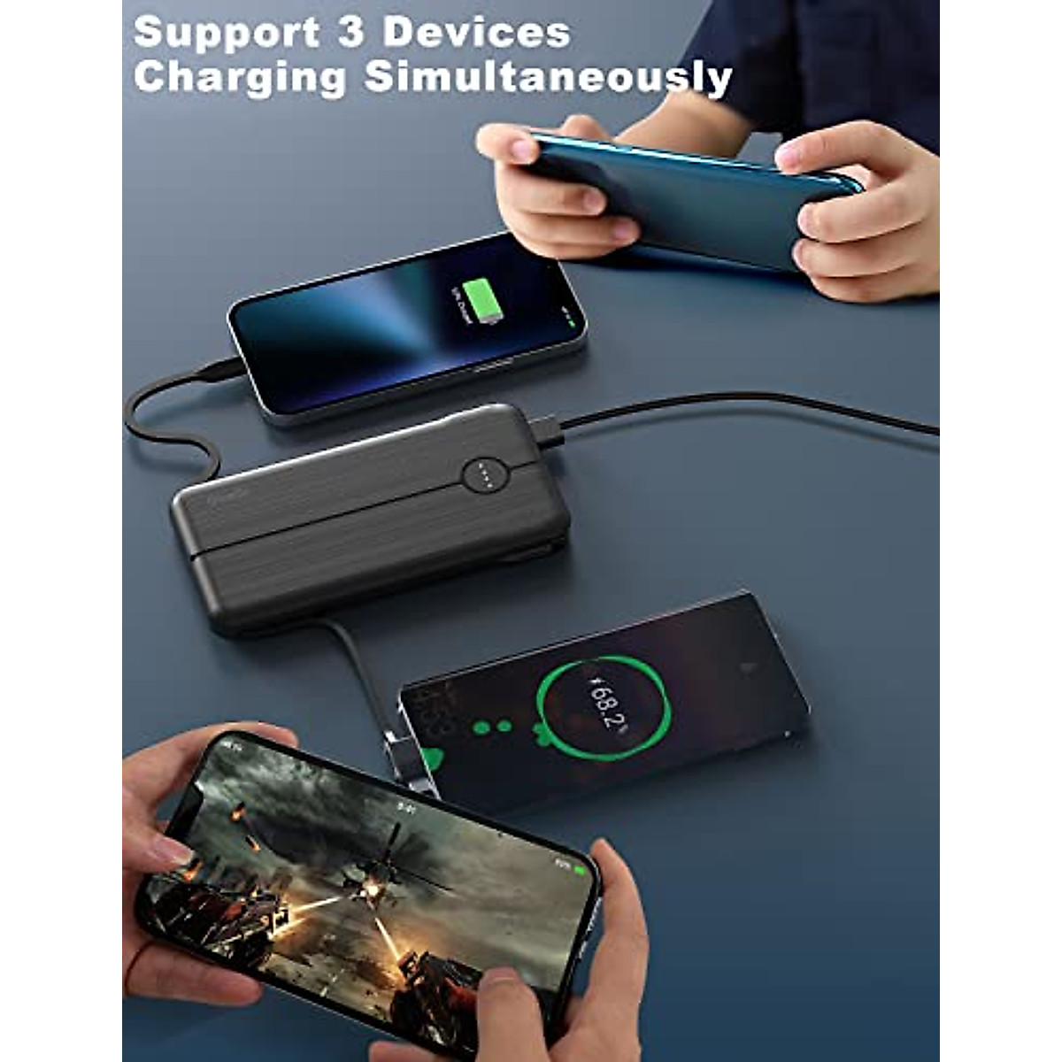 Upgraded Portable Charger, GiieeGii 10000mAh Power Bank Built in Cable, with Micro & Type-C 3 Kinds Cables and USB Output Port Cell Phone Battery Backup Compatible with iPhone Android Smartdevices