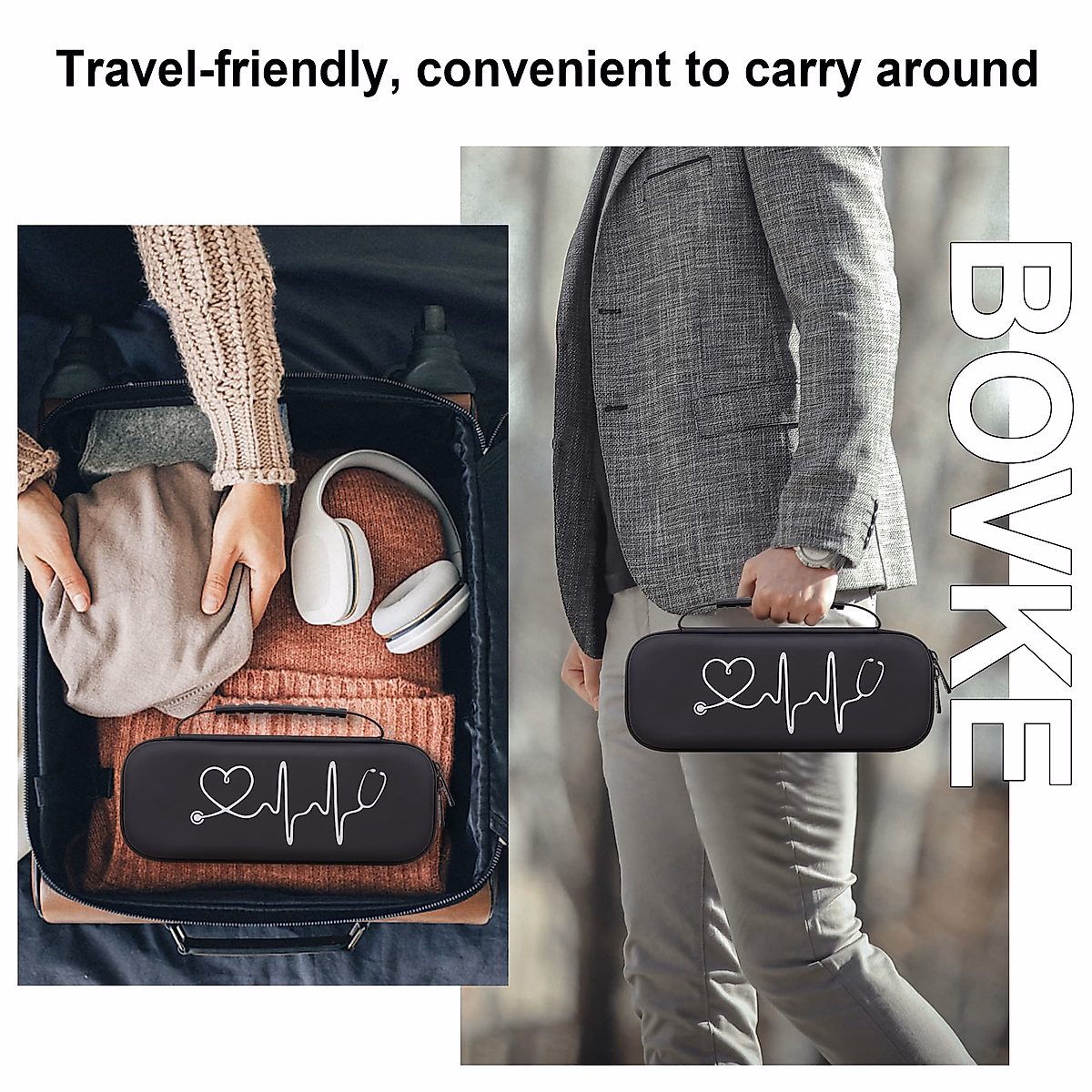 BOVKE Travel Stethoscope Case for 3M Littmann Classic III, Lightweight II S.E, MDF Acoustica Lightweight Stethoscopes, Mesh Pocket for Pen Lights, Medical Scissors, Nurse Accessories for Work, Black