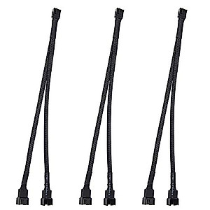 RFAdapter Fan Splitter, 3 Pack 4 Pin / 3 Pin PWM Fan Splitter Cable 2 Way Sleeved Braided Extension Power Cable 1 to 2 Converter for PC Matherboard, Desktop Computer CPU Fan 10.6 inches