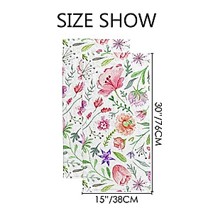 Vantaso Bath Hand Towels Set of 2 Spring Watercolor Flowers Soft and Absorbent Washcloths Kitchen Hand Towel for Bathroom Hotel Gym Spa