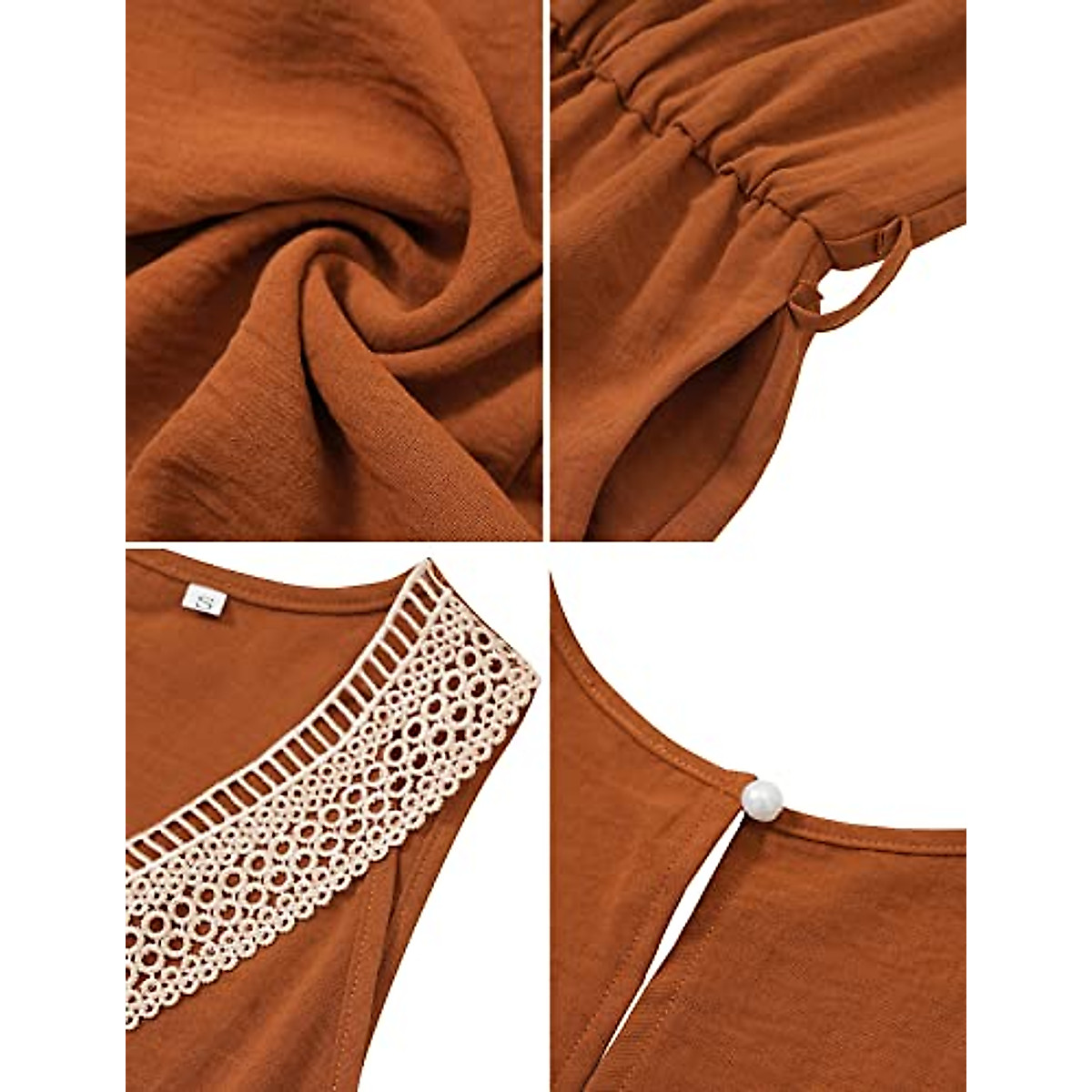 Wyeysyt Women's Sexy V Neck Romper Sleeveless 2023 Summer Fashion Casual Waist Tie Short Jumpsuit with Pocket(Caramel-XL)