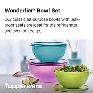 Tupperware Brand Wonderlier Bowl Set - 3 Containers to Prep, Store & Serve Meals + Lids - Dishwasher Safe - BPA Free