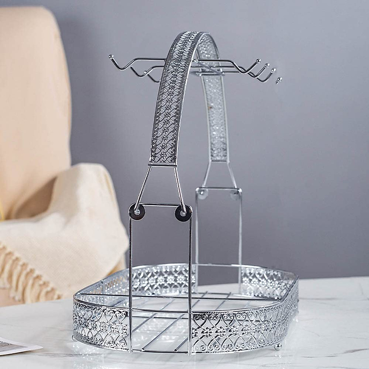 Mug Holder Coffee Cup Holder Stand Dishes Organizer Wrought Iron Mug Drainer Storage Drying Rack for Counter Cabinet Table Kitchen Restaurant Office (Silver A)