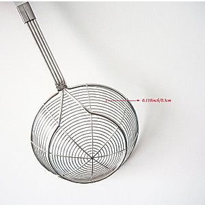 TENTA TENTA KITCHEN Stainless Steel Skimmer Strainer, Wire Skimmer with Spiral Mesh Bamboo Handle Spoon/Ladle for Spaetzle/Pasta/Chips (1pc M Size)