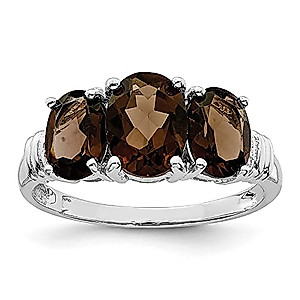 IceCarats 925 Sterling Silver 3 Stone Brown Smoky Quartz Diamond Ring Gemstone Band Size 7