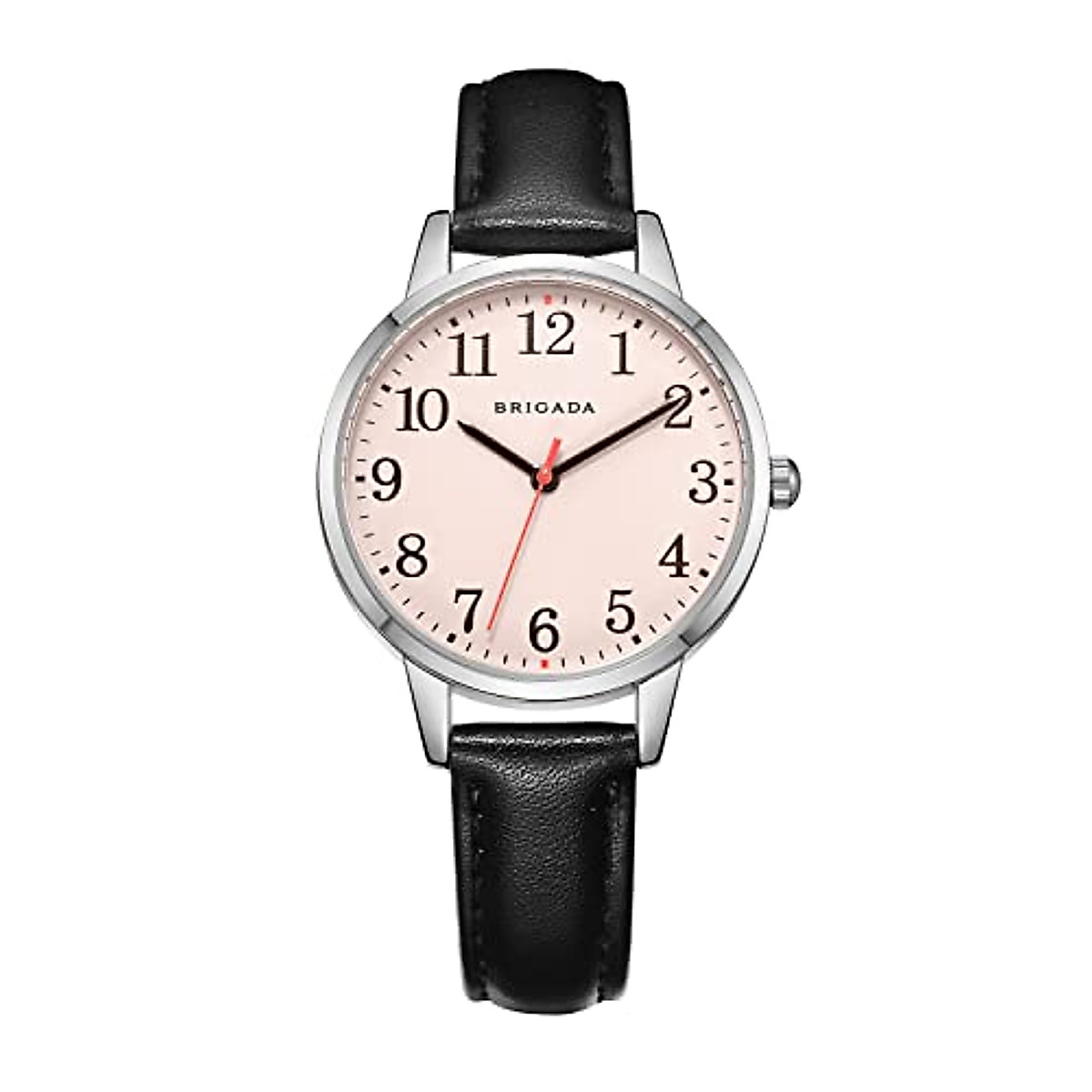 BRIGADA Women's Watch Nice Fashion Elegant Pink Black Leather Band Ladies Watch for Women