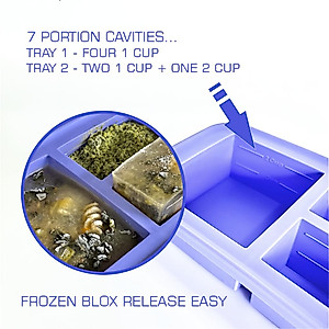 FOODBLOX by TWO2s 2 pk Silicone Freezer Molds with Lid. 3 & 4 Cavity Silicone Container. For Food Storage Cubes, Soup Cubes, Freezer Meal Containers, Silicone Baby Food Freezer Storage Tray