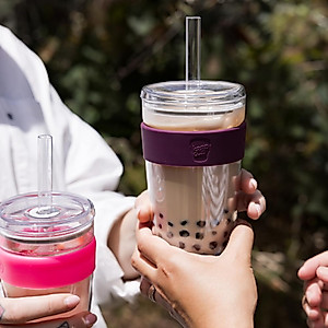 KeepCup Cold Cup - Longplay Double wall Glass Ice Coffee Tumbler with Lid and Straw - 16oz (454ml) - Chalk