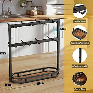 Ronjnndc Coffee Mug Holder with Movable Hooks,16 Capacity Coffee Cup Holder for Countertop, Metal Mug Tree Holder Rack with Storage Base,Home Storage Mug Organizer adjustable Heights (Black)