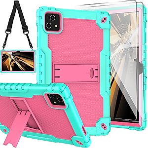Doemoil for T-Mobile Revvl Tab 5G Tablet 10.36 inch 2023 Case with Kickstand, Tempered Glass & Shoulder Strap (Green+Pink/2 Pcs)