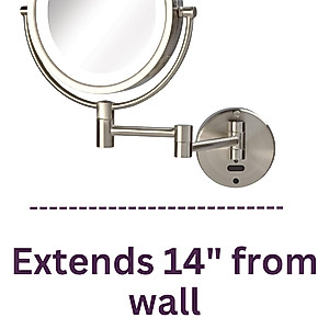 JERDON Sharper Image Wall-Mounted Lighted Sensor Makeup Mirror - Two-Sided Makeup Mirror with 8X Magnification & Swivel Design - 8.5-Inch Diameter Mirror in Nickel Finish - Model JRT9500NL