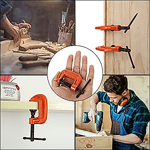 CYEAH 12-Pack 1 Inch Heavy Duty C Clamp, Small Malleable Iron C-Clamp G Clamp, Up To 1 Inch Jaw Opening, 1 Inch Throat Depth with T-Bar Handle for Woodworking, Welding, Building (Orange)