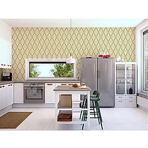 White and Gold Peel and Stick Contact Paper Self Adhesive Boho Wallpaper Removable Vinyl Film Decorative Shelf Drawer Liner Sticker 17.7 inch x 118 inch (White and Gold, 17.7 x 118 inch)