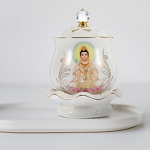 VOSAREA Buddhist Water Offering Bowl Ceramic Altar Cup Holy Water Offering Cup Guanyin Chinese Tea Cup Bowl Tibetan Buddhist Worship Cup for Yoga Meditation Supplies