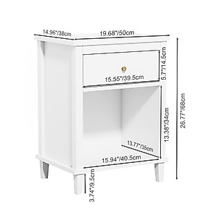FAMIKITO Nightstand with 1 Drawer, 26.68 Inch Bedside Furniture with Open Storage Shelf for Kids, Girls, and Boys, Nightstand for Bedroom, White