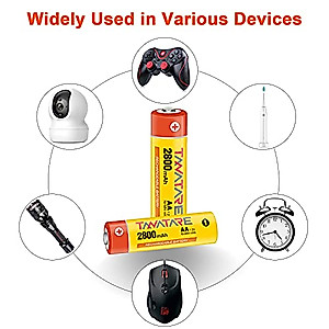 Tanatare 8 Pack 2800mAh High Capacity1.2V Rechargeable AA NiMH Batteries with Long Lasting Power, Recharge up to1200x Times
