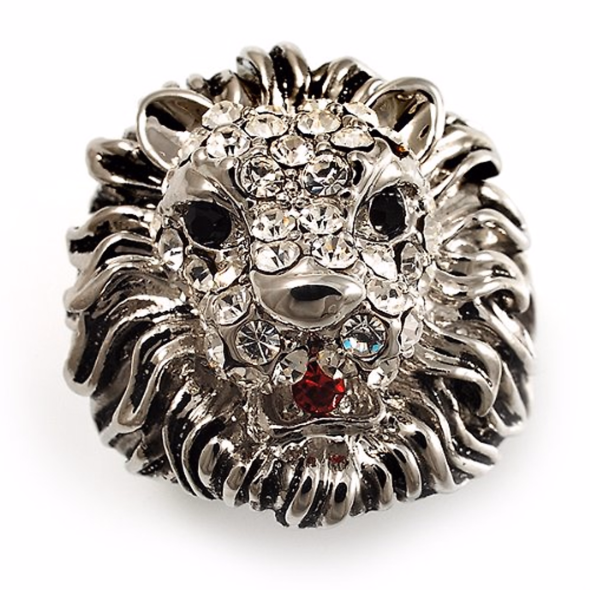 Avalaya Statement Rhodium Plated Crystal 'Lion' Ring - size 9