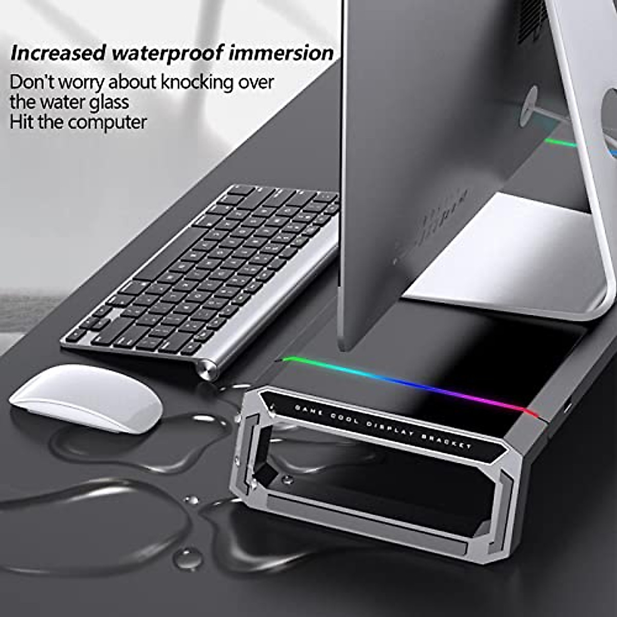 ARIOU Monitor Stand Riser, Foldable Monitor Riser Stand, Computer Monitor Stand Riser, Adjustable Height Computer Monitor Stand with USB 3.0 Hub & RGB Lights with 7 Lighting Effects, Desk Accessories