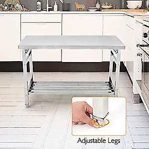Fashionwu Stainless Steel Table, 24 x 47 Inches Folding Heavy Duty Table for Kitchen, Commercial Stainless Steel Prep Table with Adjustable Undershelf, for Restaurant, Home and Hotel