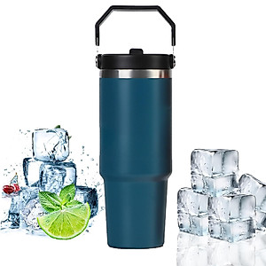 30oz Tumbler With Straw Lid Vacuum Sealed Insulated Cup Reusable Stainless Steel Water Bottle Trave for Water, Iced Tea or Coffee (Deep Blue)