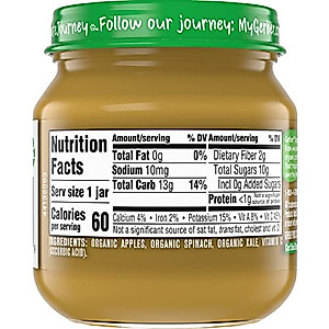 Gerber Organic for Baby 2nd Foods Baby Food Jar, Apple Spinach with Kale, USDA Organic & Non-GMO Pureed Baby Food for Sitters, 4-Ounce Glass Jar (Pack of 6)