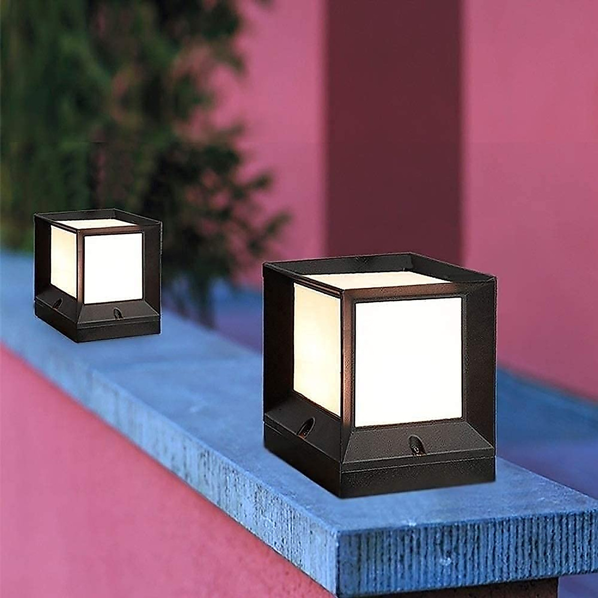 CGJDZMD Outdoor Column Lights, E27 Post Light Fixture IP55 Waterproof Head Lamp Square Fence Guardrail Modern Minimalist Garden Villa Floor Pillar Lantern¡­, M