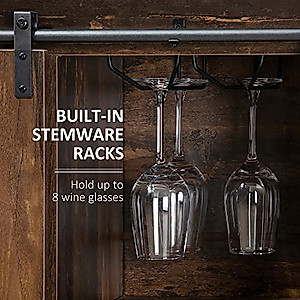 HOMCOM Industrial Sideboard Buffet Cabinet, Kitchen Cabinet with Sliding Barn Doors, Coffee Bar Cabinet with Stemware Racks, Drawer and Adjustable Shelves for Living Room, Home Bar, Rustic Brown