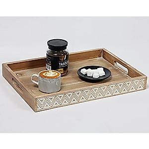 Dugunusu Farmhouse Wood Decorative Tray 16''X12'', Rustic Serving Tray, Tray for Ottoman, Coffee Table, Kitchen Counter, Crafts, Display (Rectangle Brown)