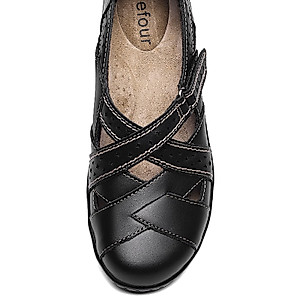 Irrefour Women's Classic Black Genuine Leather Casual Loafer Cute Slip-On Fashion Closed Toe Flat Sandal Comfy Work Sandal Everyday Walking Shoe 1607-HEI100