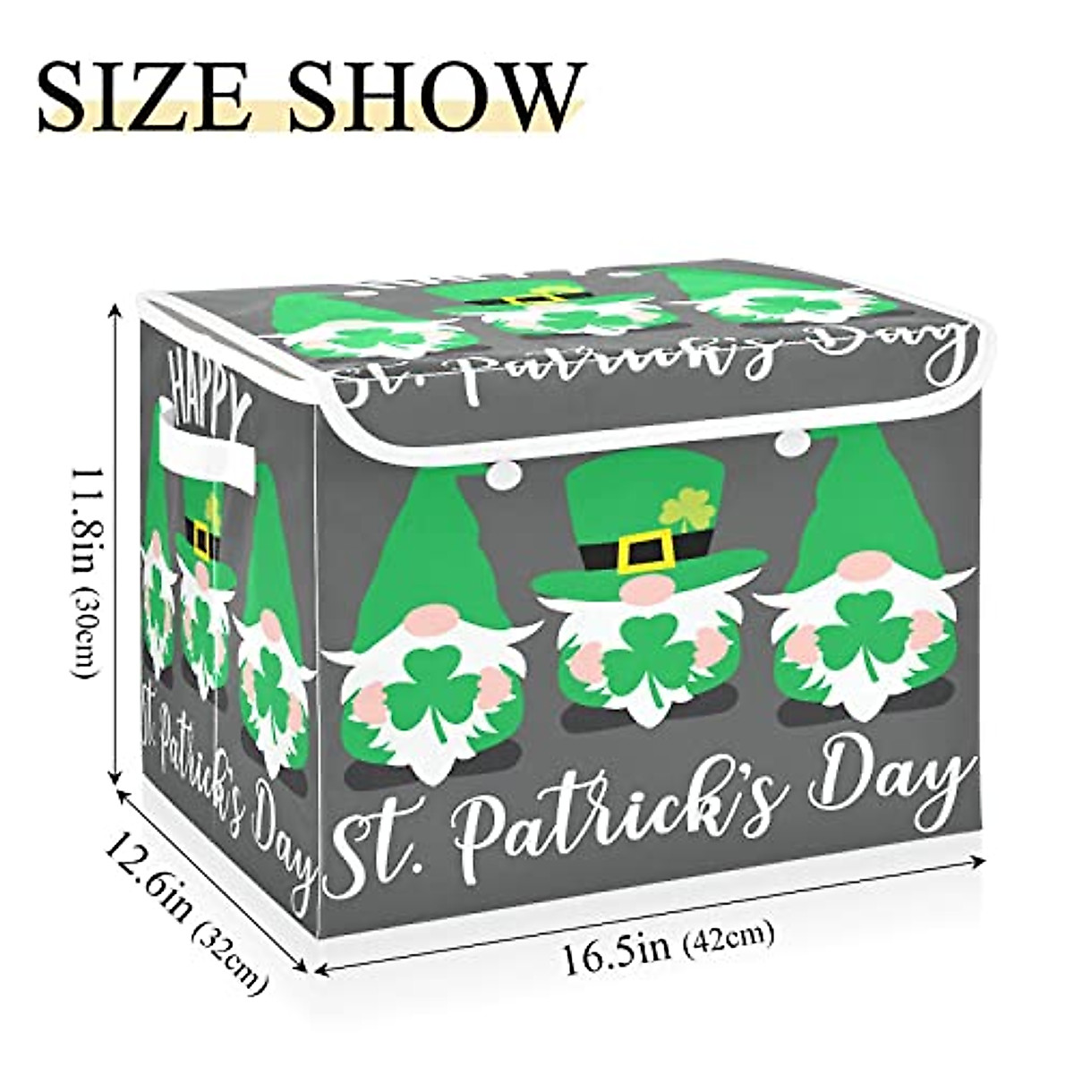 Kigai St. Patrick's Day Gnome Storage Basket with Lid and Handles, Large Collapsible Fabric Storage Bins for Shelves, Closet, Bedroom, Office, Home Decor