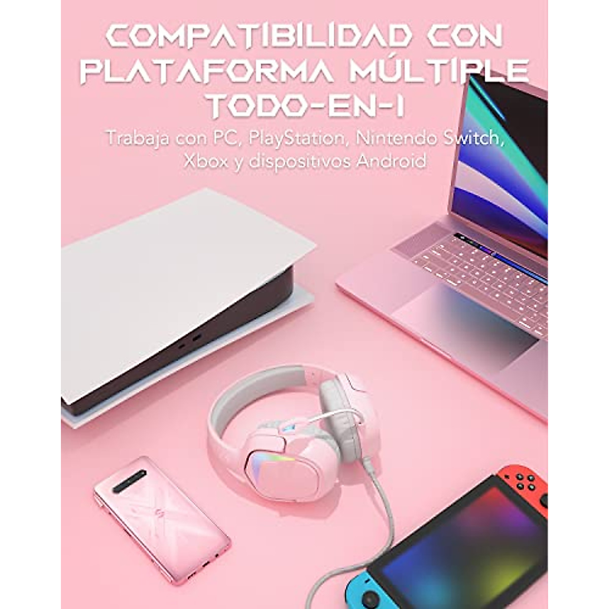 Black Shark Gaming Headset for PC, PS4, PS5, Xbox, Switch, All-in-1 Gaming Headphones with Ultra-Clear Bendable Mic, 50mm Dynamic Drivers, Noise Isolation Ear Cushions, in-line Controls - Pink