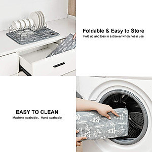 Christmas Tree Dish Drying Mats for Kitchen Counter by SUBEKYU, Microfiber Absorbent Dish Drainer/Rack Pads for Sink, 19.5 by 15.8 inches, Set of 2, Grey