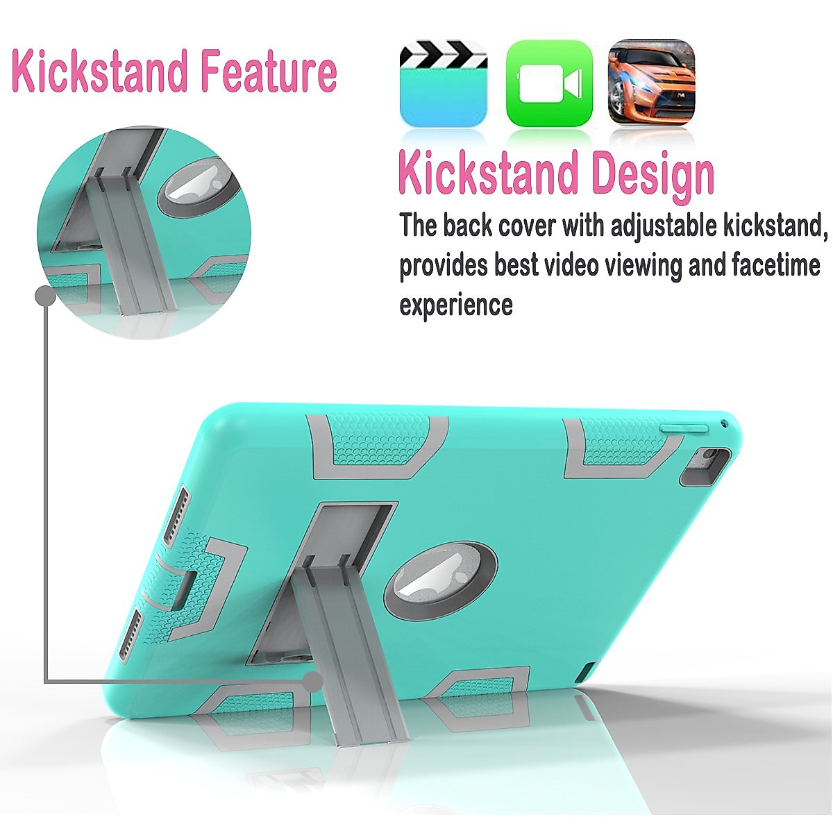 MAKEIT CASE for iPad Air 2 Case, for iPad Pro 9.7 Case, Shock Absorption High Impact Resistant Hybrid Protective Case Cover with Kickstand for iPad Air 2 and iPad Pro 9.7" 2016