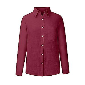 JDHUFEI Button Down Shirts for Women Casual Long Sleeve Tops Solid Lapel Cotton Blouse 2023 Loose Work Fall Fit Clothes Top