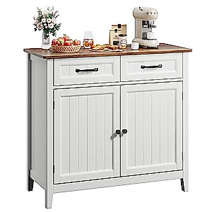 Gizoon Kitchen Sideboard Buffet Cabinet, 32'' H Large Kitchen Storage Island with Drawer and Adjustable Shelf, Modern Coffee Bar for Kitchen, Dining Room, Bathroom, Entryway, Retro
