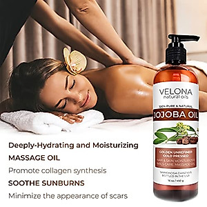 Jojoba Oil - 16 oz (With Pump) | 100% Pure and Natural | Golden, Unrefined, Cold Pressed, Hexane Free | Moisturizing Face, Hair, Body, Skin Care, Stretch Marks, Cuticles