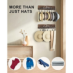 Bulado Hat Rack for Wall, Hat Organizer for Baseball Caps with 20 Hooks, Hat Storage Organizer Wall Mount, Rustic Cowboy Hat Rack Display Holder, Wood Hat Hangers for Closet Bedroom Entryway Set of 2