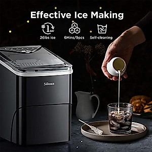 Silonn Ice Makers Countertop, 9 Cubes Ready in 6 Mins, 26lbs in 24Hrs, 2 Sizes of Bullet Ice for Home Kitchen Office Bar Party & Keurig K-Express Coffee Maker, Black