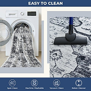 Syalife 6x9 Washable Area Rug - Soft, Non-Shedding, Low-Pile for Living Room, Bedroom, Office & Nursery - Distressed Style with Non-Slip Backing, Black/White