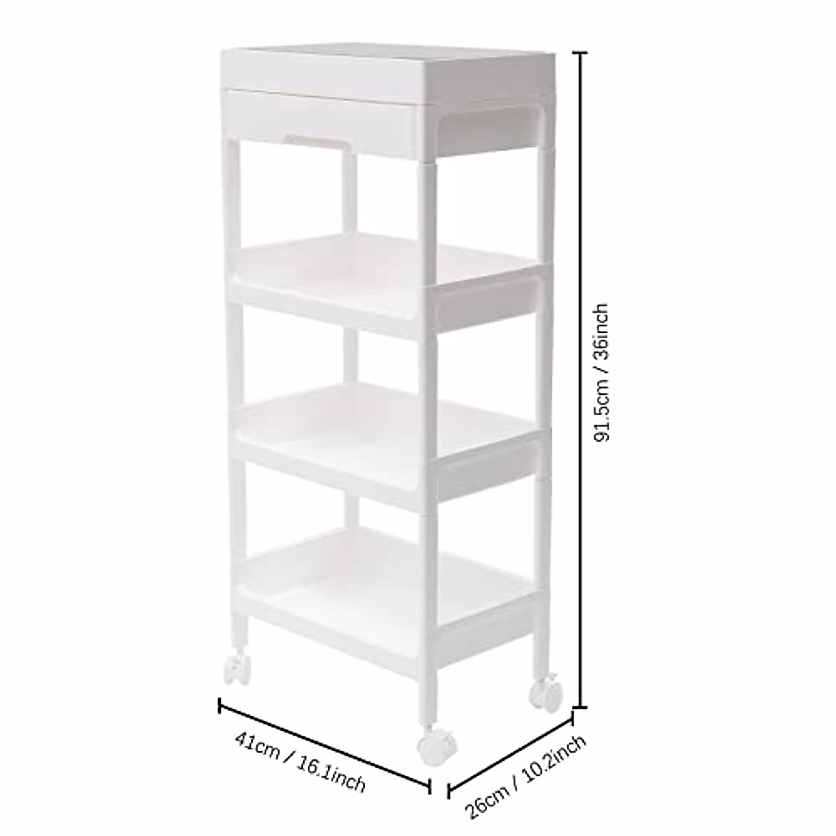 Fichiouy 4-Layer Floor Standing Shelf Units Rolling Utility Cart, Plastic Mobile Shelving Unit Storage Drawer Carts for Kitchen/Bathroom/Office White