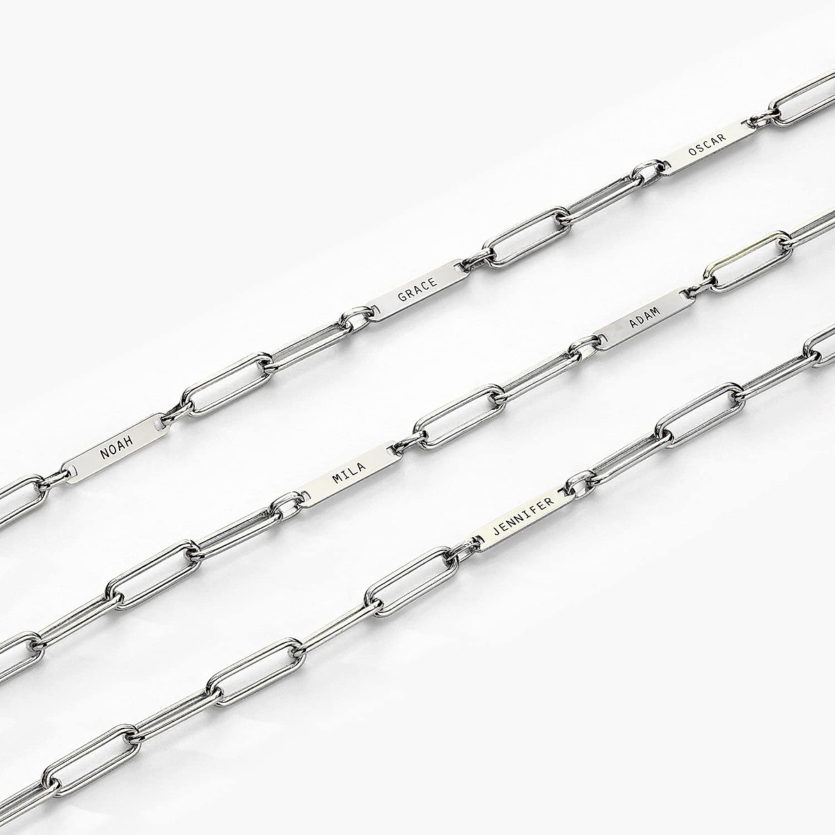 Oak & Luna - Personalized Ivy Name Paperclip Chain Braceket with Custom Inscriptions - Engraved Gift for Her, Women, Mom - Custom Jewelry for Mother's Day, Christmas, Birthday (Sterling Silver, Without Diamond)