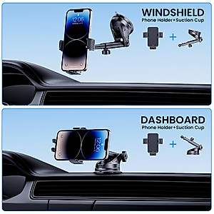 BIVGAZA Phone Holder Car [Military-Grade Suction] Universal Car Phone Holder Mount [Thick Case Friendly] Automobile Accessories Dashboard Windshield Phone Mount Fit for All iPhone Android Smartphones