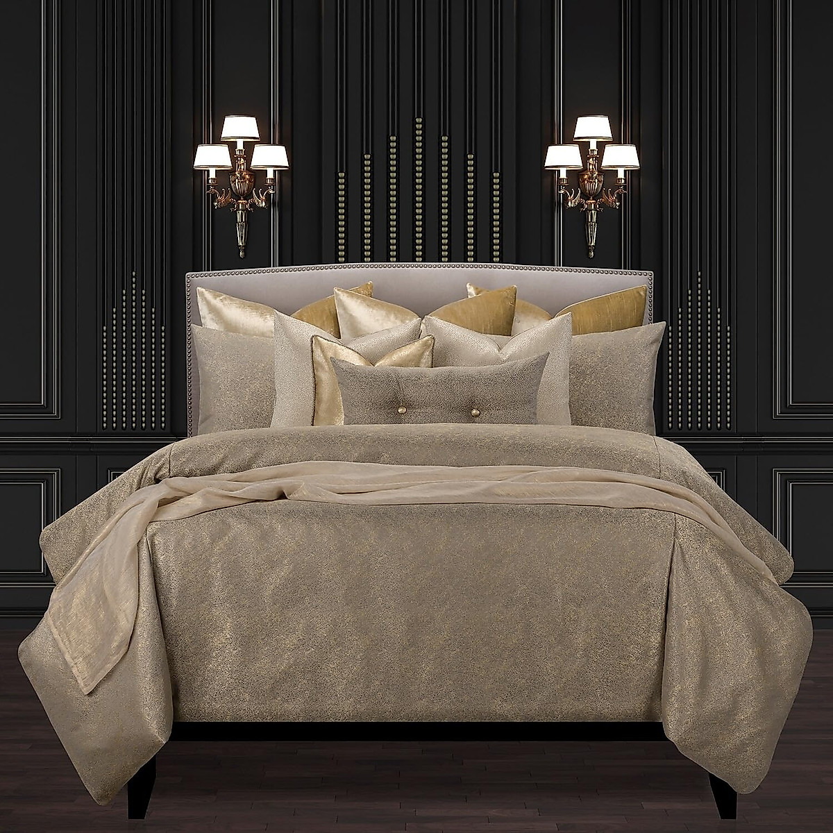Overstock F Scott Fitzgerald Jazz Club Bronze Luxury Duvet Cover and Insert Set King 6 Piece