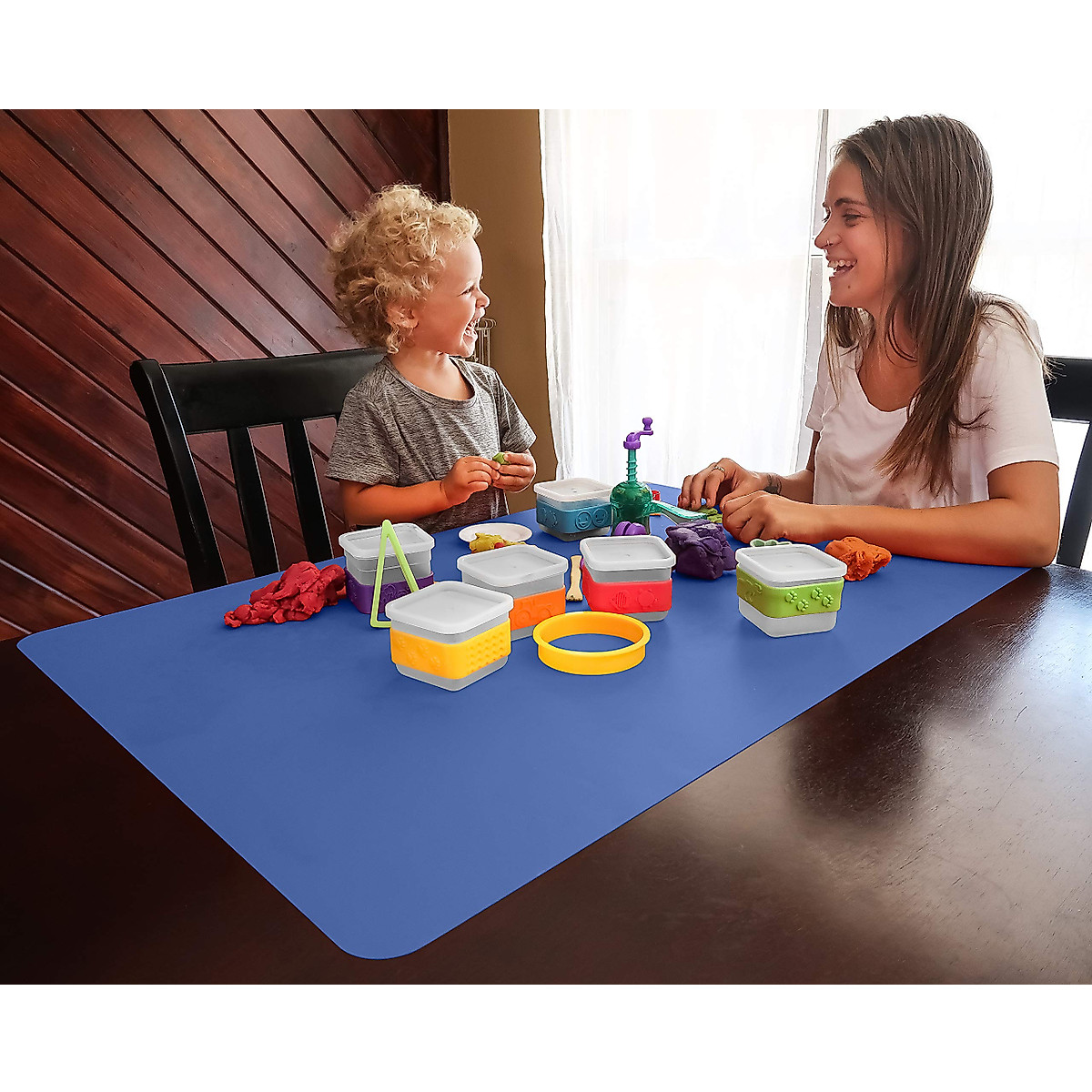 MonsterMat 36x24 Inch Extra Large Silicone Table Protector Craft Mat for Painting, Clay, Projects, Arts and Crafts and More. Easy Clean Up and Rolls for Storage. Largest Mat Available. (Blue)