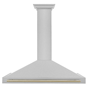 ZLINE 48 in. Autograph Edition Convertible Fingerprint Resistant DuraSnow® Stainless Steel Range Hood with Polished Gold Handle (KB4SNZ-48-G)